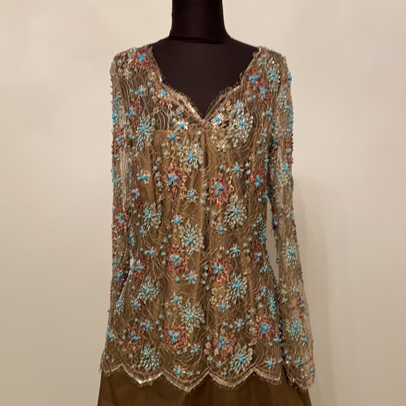 gabriella arango | Dresses | Bronze Long Sleeve Taffeta And Lace ...